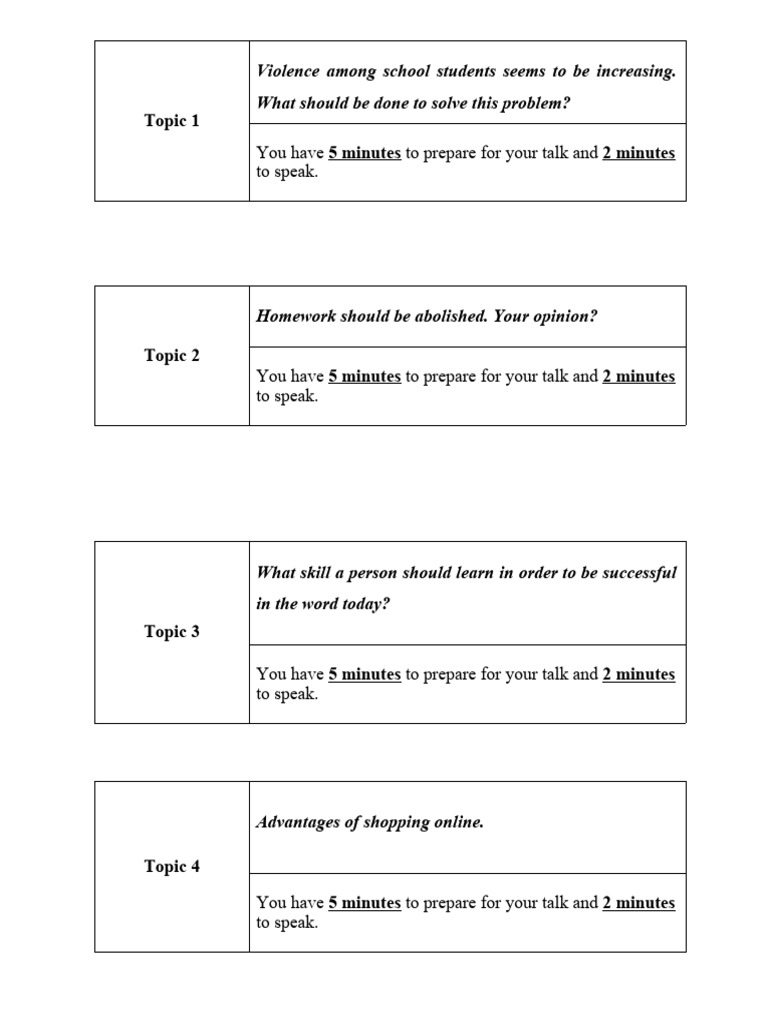Speaking Topics B1 | PDF