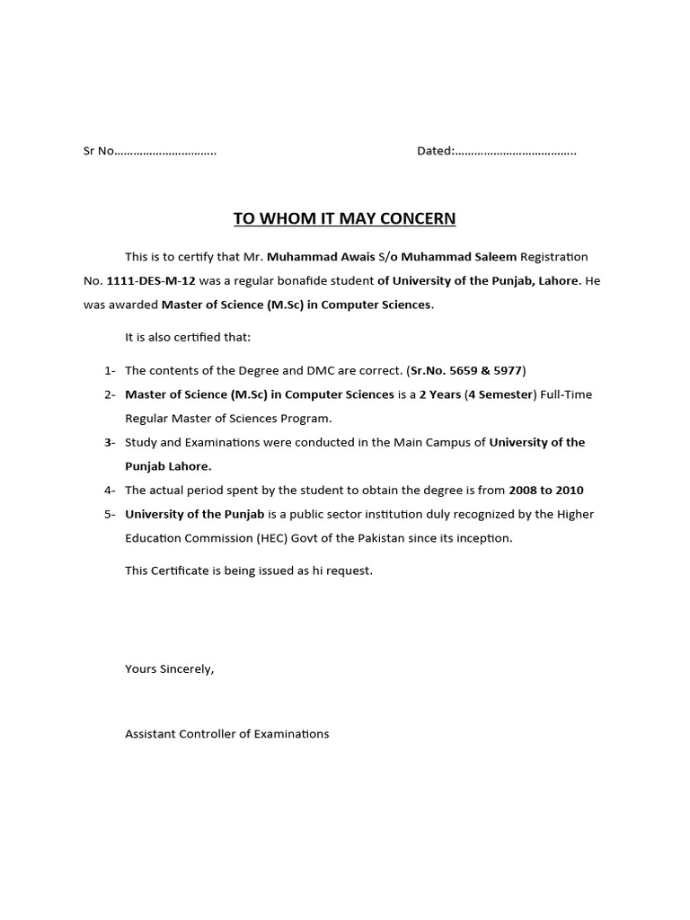 Bonafide Letter Sample From Qatar Embassy Word File | PDF