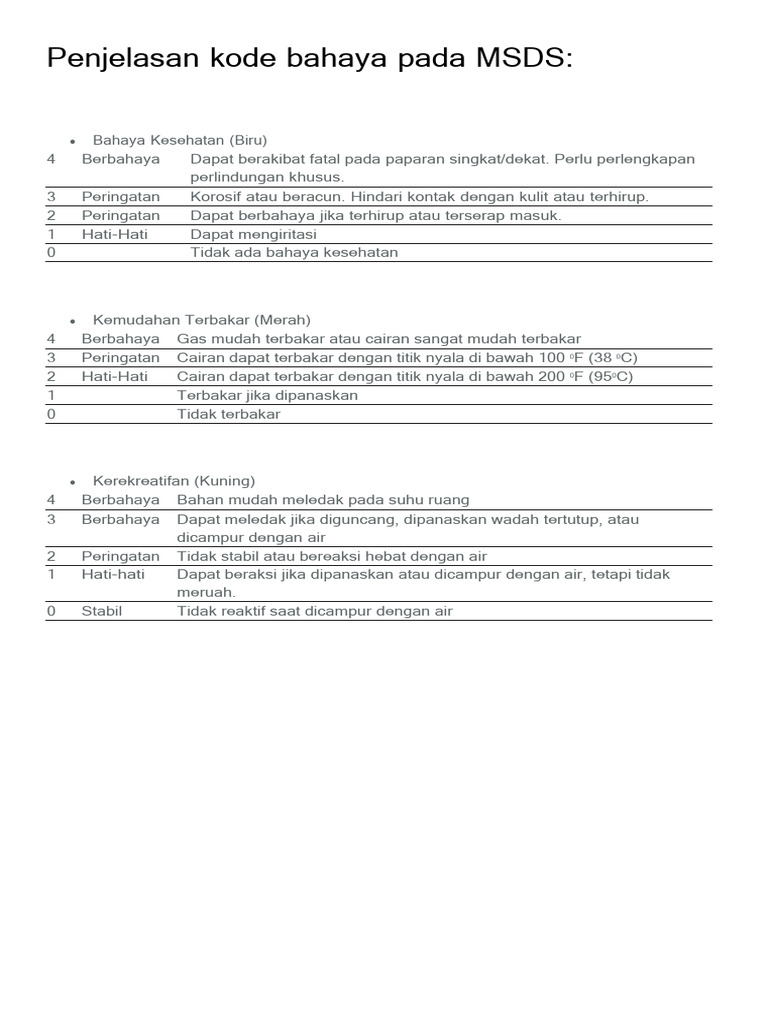Penjelasan Kode Bahaya Pada MSDS | PDF