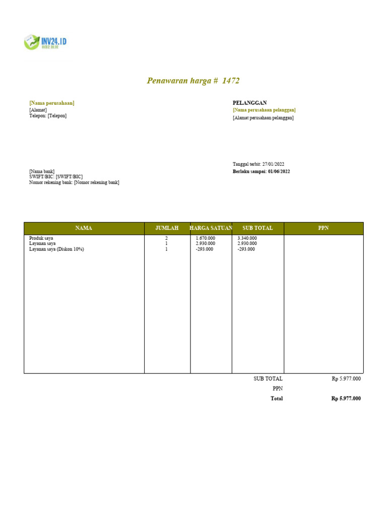 Contoh Quotation Letter | PDF