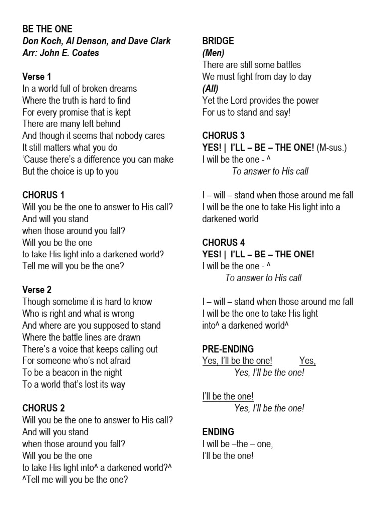 BE THE ONE (Lyrics Choir) | PDF | Religion & Spirituality | Young Adult