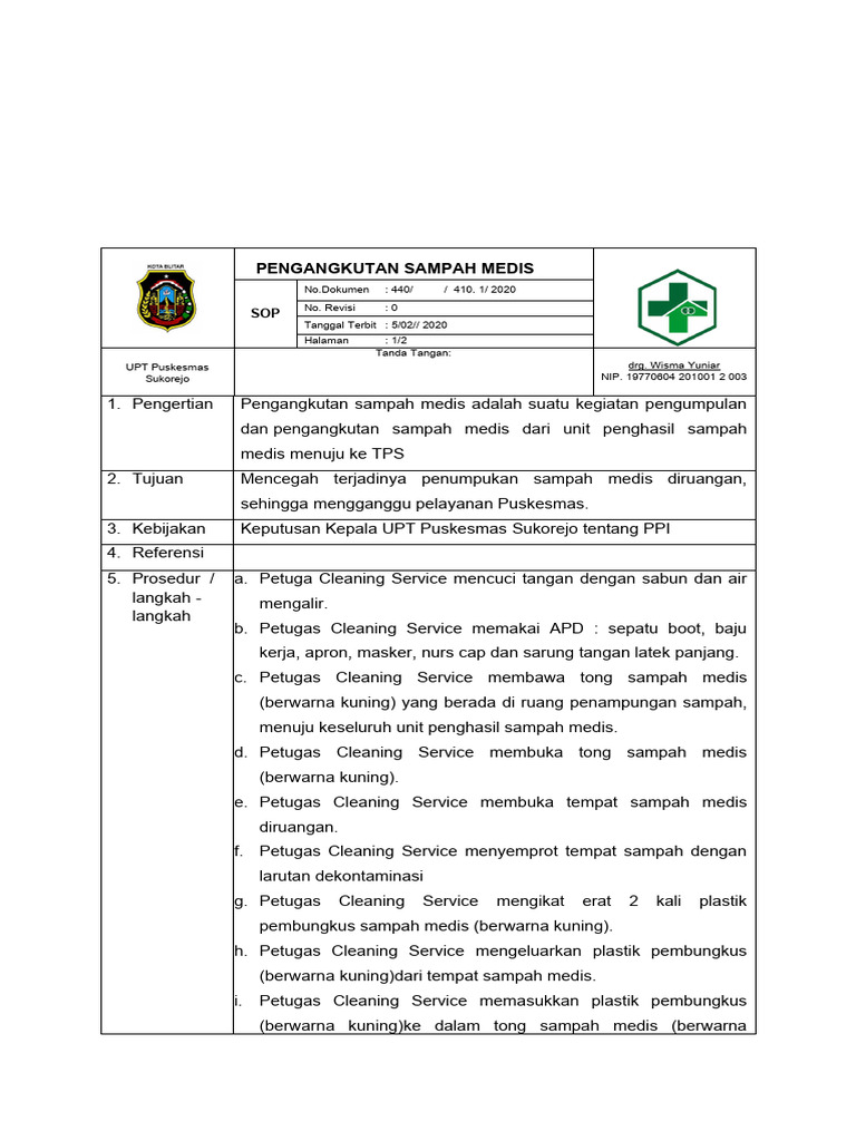 8.1.8 Sop Pengangkutan Sampah Medis | PDF