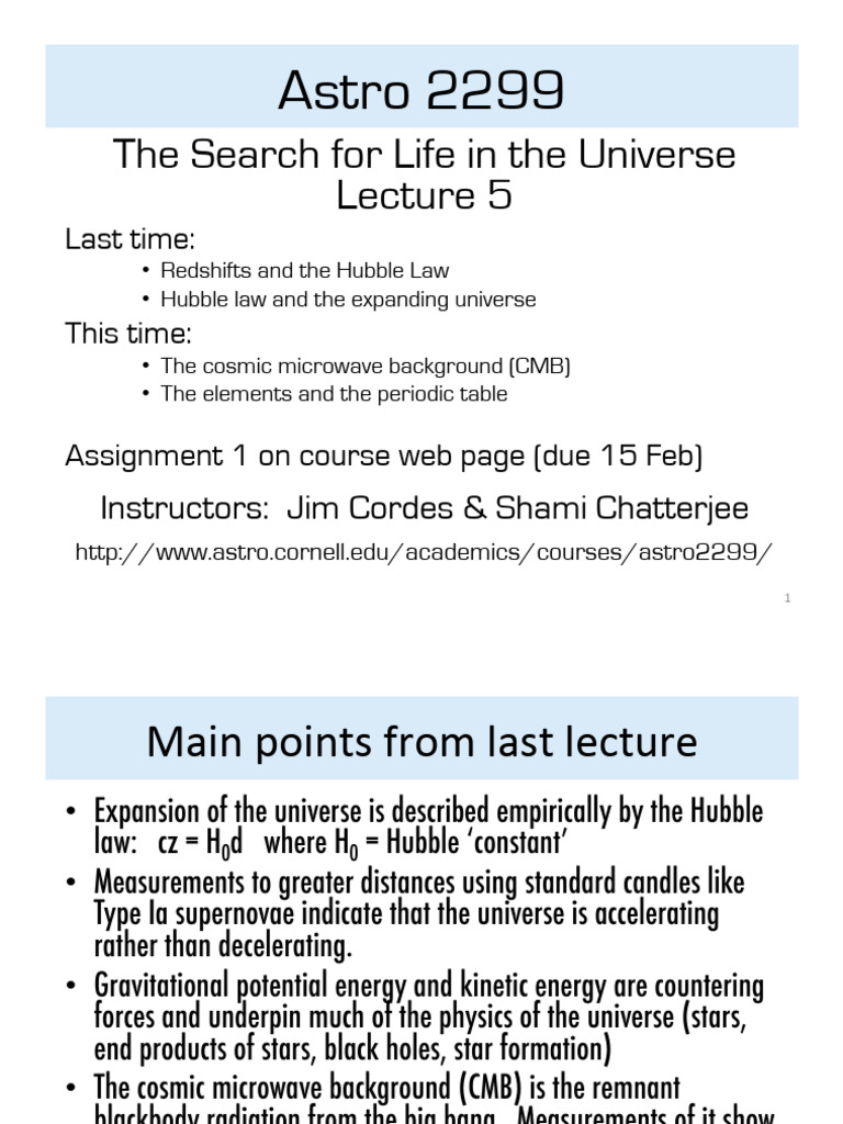 The Search For Life in The Universe: Astro 2299 | PDF