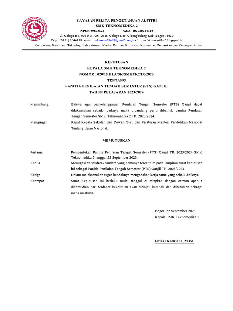 SK Panitia PTS Ganjil | PDF