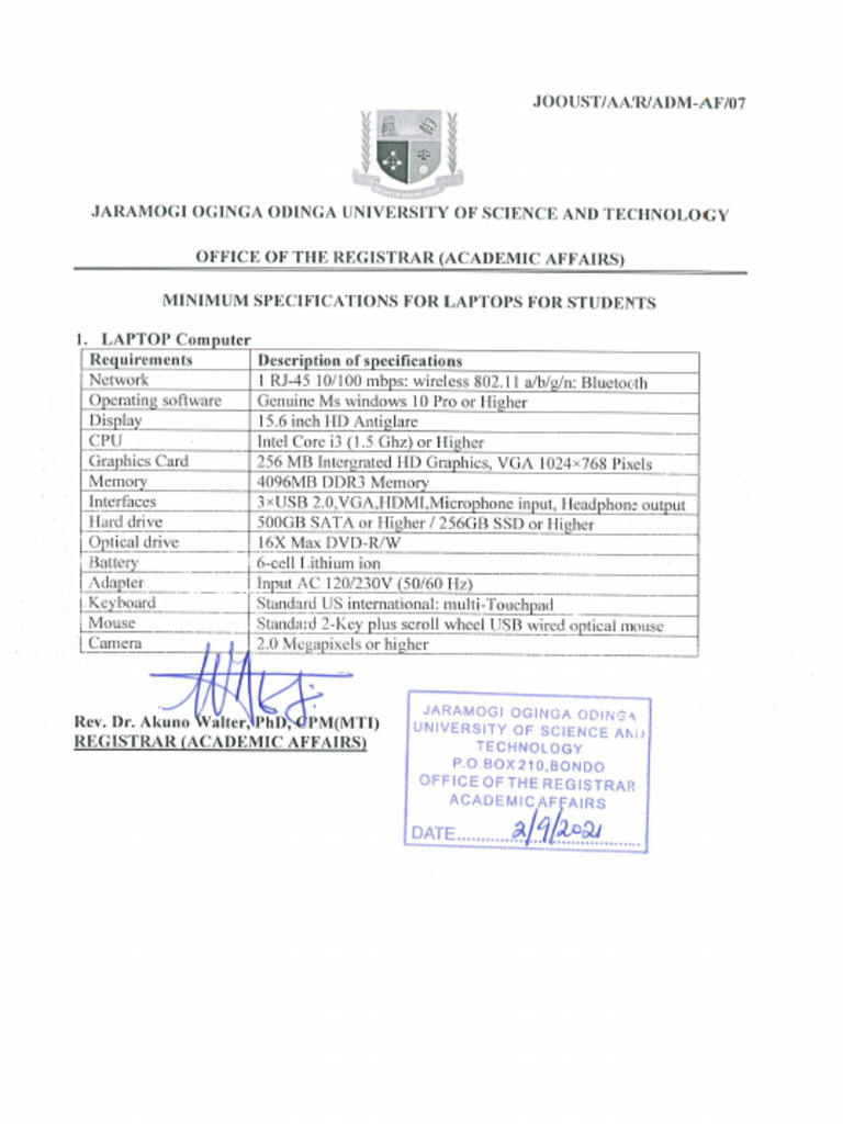 Minimum Specifications for Laptops | PDF