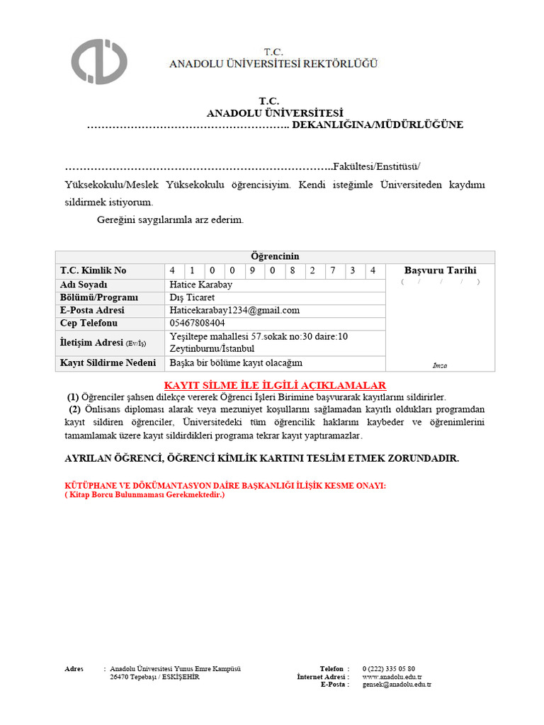 Kayit Sildirme Dilekcesi 6ebe465a0d6420c5 | PDF Kayit Sildirme Dilekcesi 6ebe465a0d6420c5 | PDF