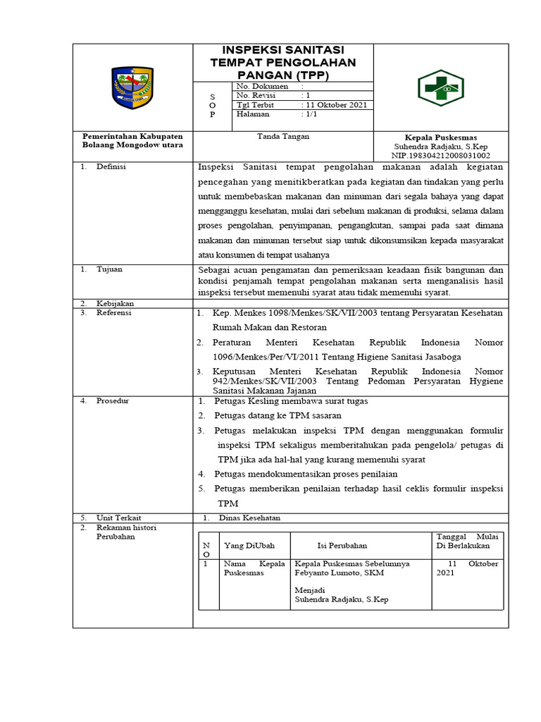 SOP Kesling Inspeksi TTP | PDF