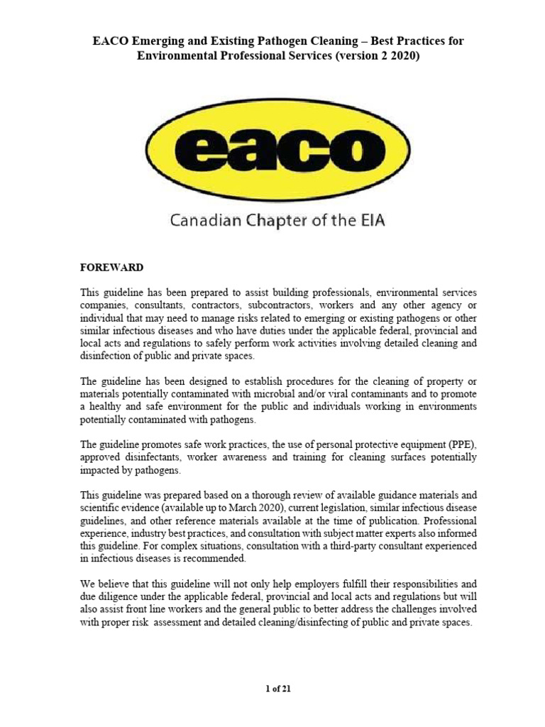 EACO Emerging and Existing Pathogen Cleaning Best Practices For ...