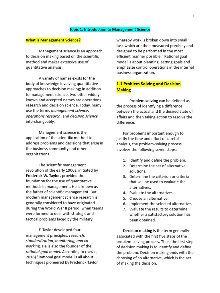 Introduction to Management Science | PDF | Decision Making | Linear ...