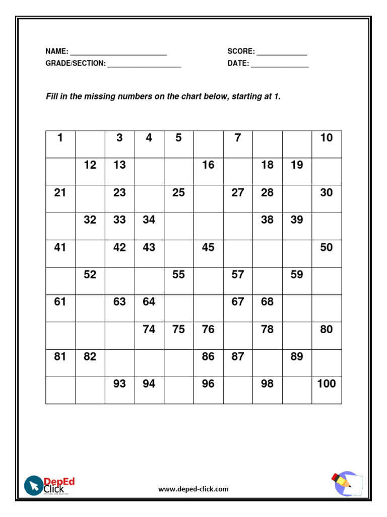 Grade 1 Activity Sheet (Counting 0-100) | PDF