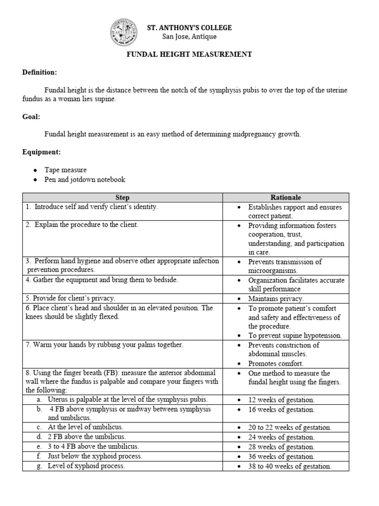 Fundal Height Measurement Procedure | PDF | Uterus | Hand Washing