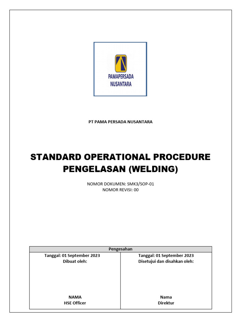 Instruksi Kerja (SOP) Pengelasan | PDF | Teknologi & Rekayasa