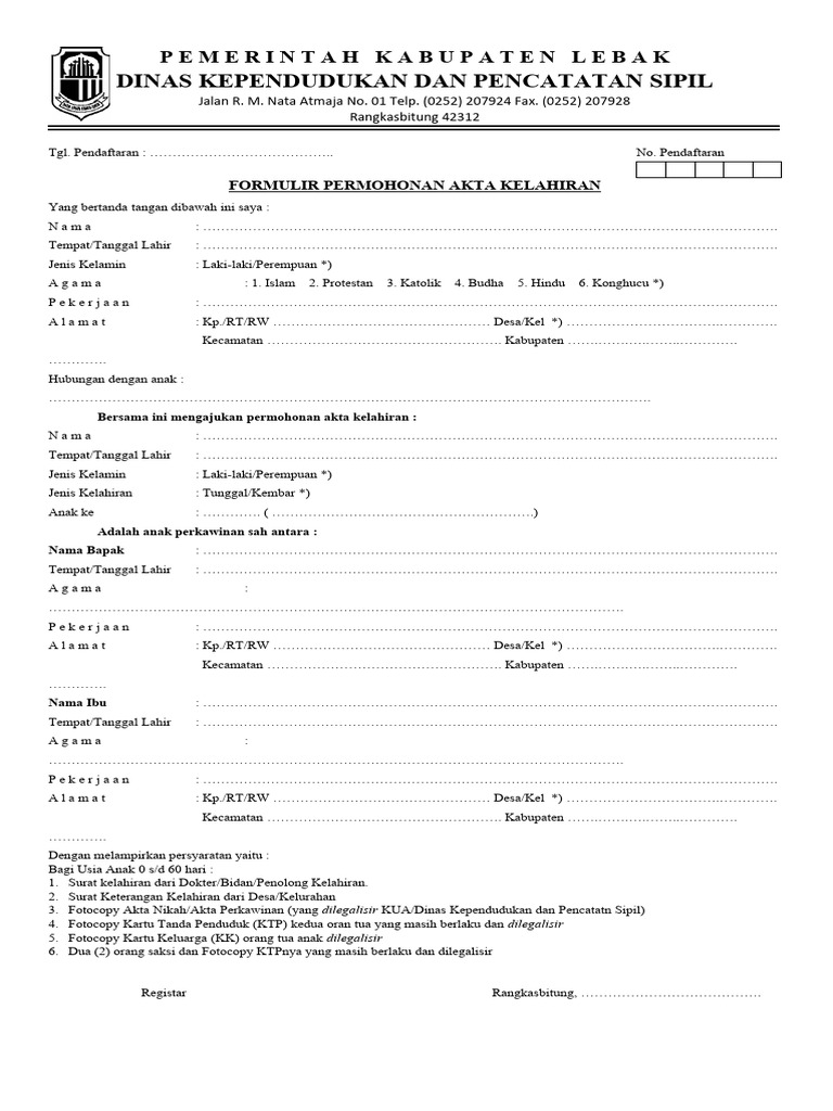 Formulir Akta Kelahiran | PDF