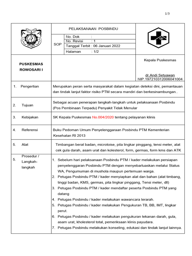 SOP Pelaksanaan Posbindu PTM | PDF