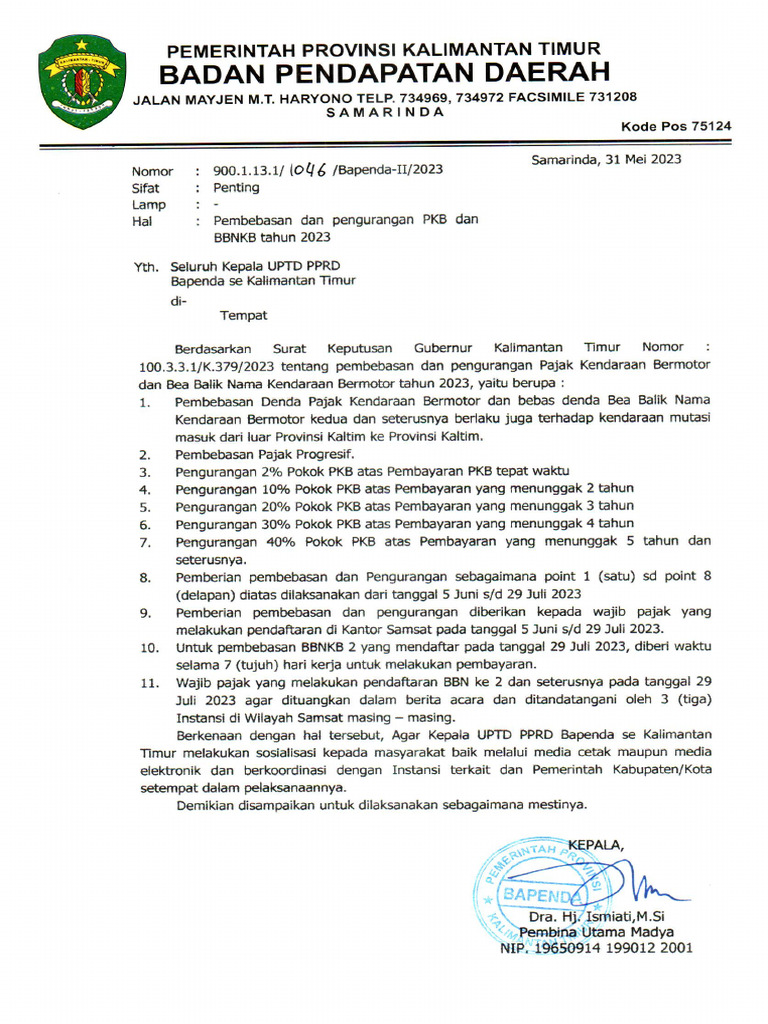 Surat Edaran Uptd Keringanan 2023 | PDF