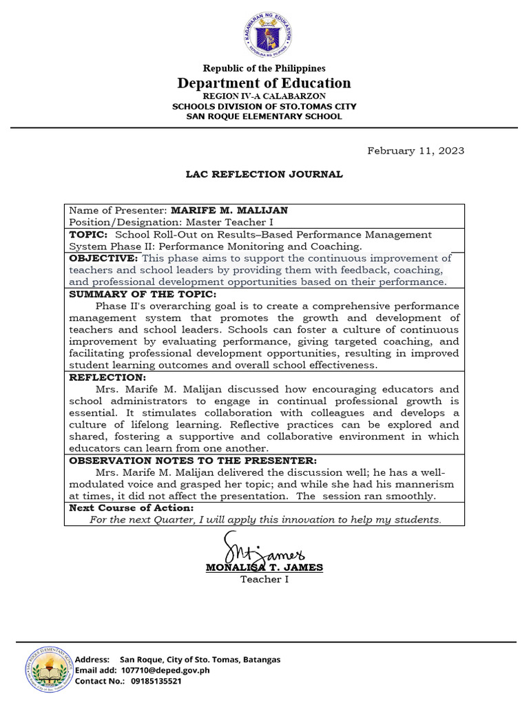 Journal Reflection | PDF | Curriculum | Teachers