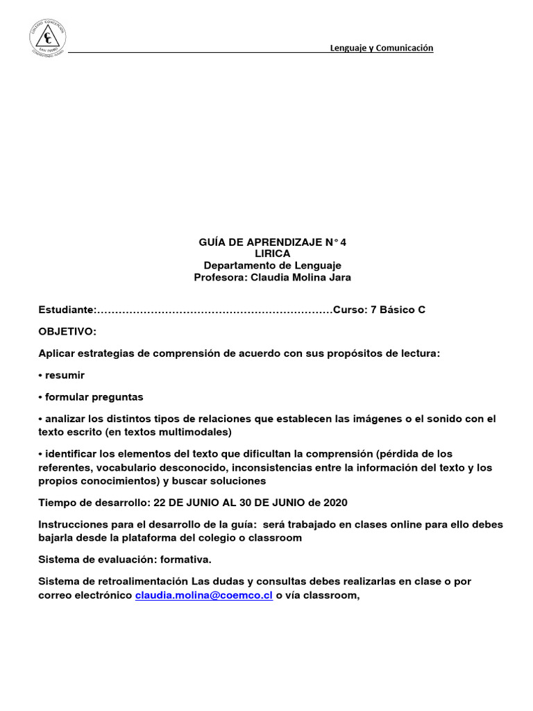 Lenguaje 7b C Molina 22 05 20 Pdf