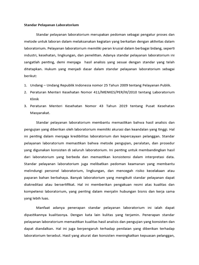 Standar Pelayanan Laboratorium | PDF