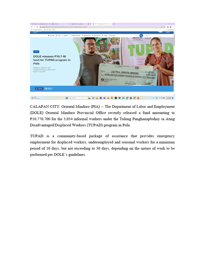 TUPAD Program | PDF | Unemployment Benefits | Social Policy