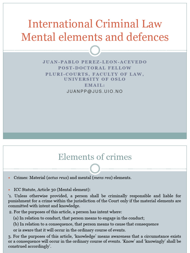 Mental Element and Defences | PDF | Mens Rea | Intention (Criminal Law)