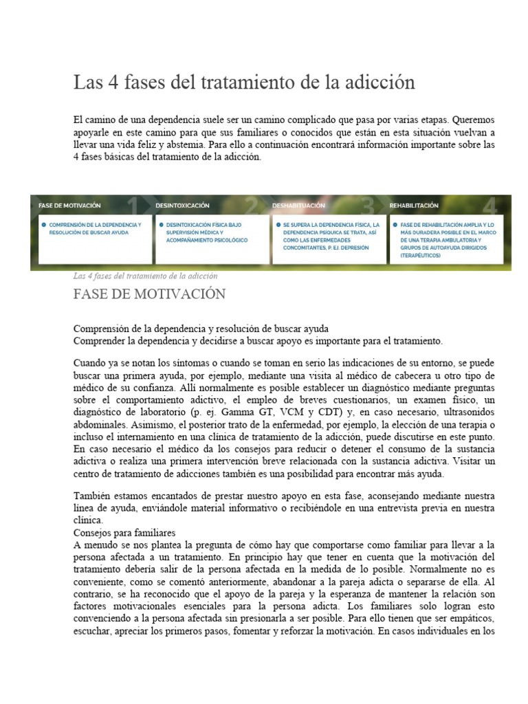 Las 4 Fases Del Tratamiento de La Adicción | PDF | La dependencia de sustancias | Psicoterapia