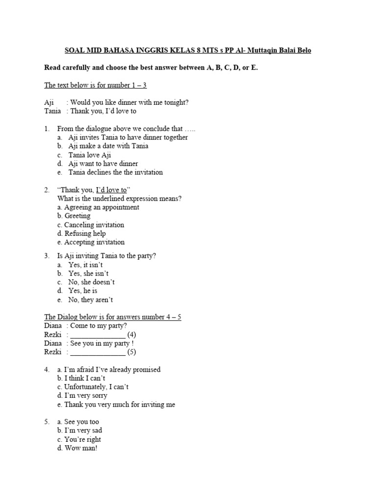 Soal Mid Semester Ganjil Bahasa Inggris Kelas 8 | PDF | Shoe | Consumer Goods