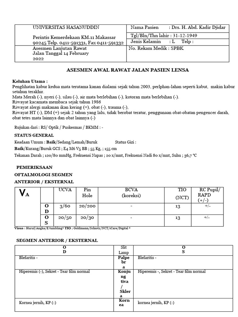 K76 - FL - Drs. H. Abd. Kadir Djidar-SPBK-ODS Katarak Senilis Imatur + OD Kortikal, OS Subkapsul ...