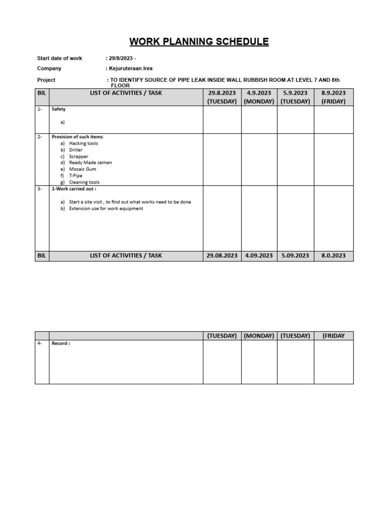 Jadual Perancangan Kerja | PDF