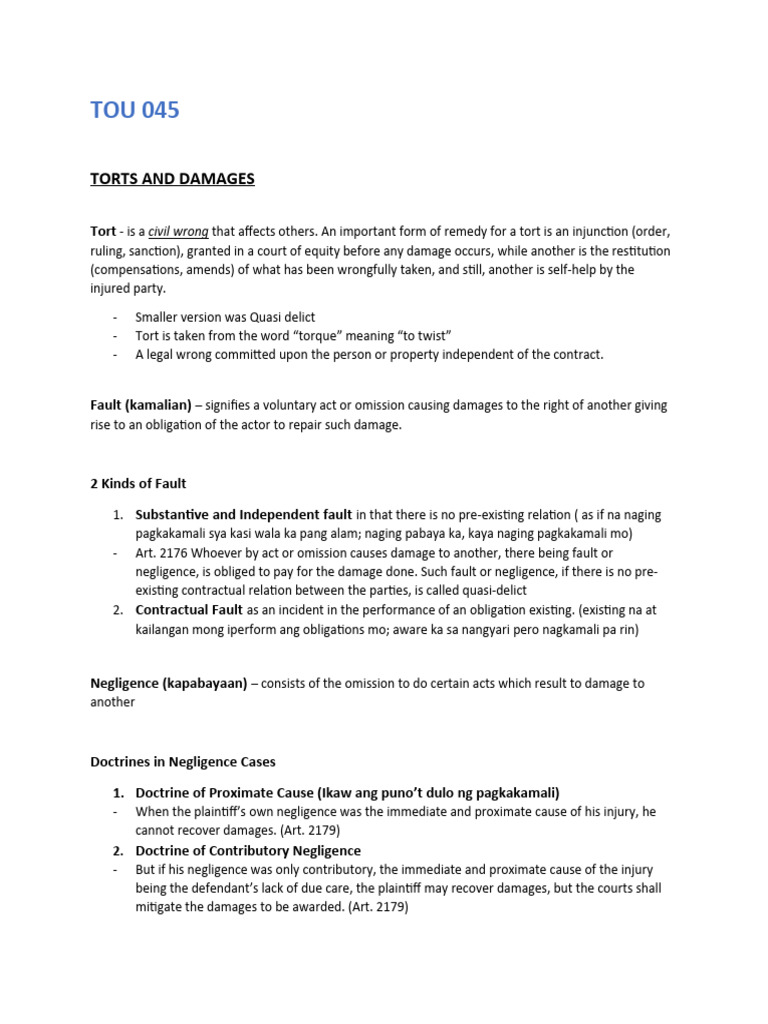 Torts and Damages: Key Concepts | PDF | Social Science