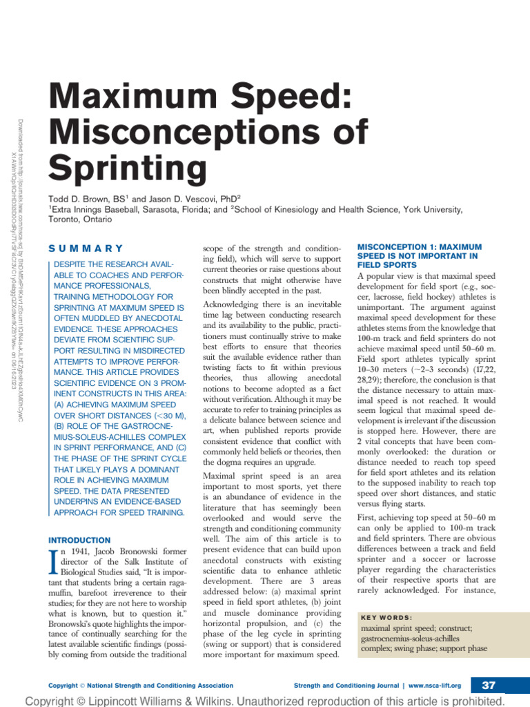 Misconceptions of Maximum Sprint Speed | PDF