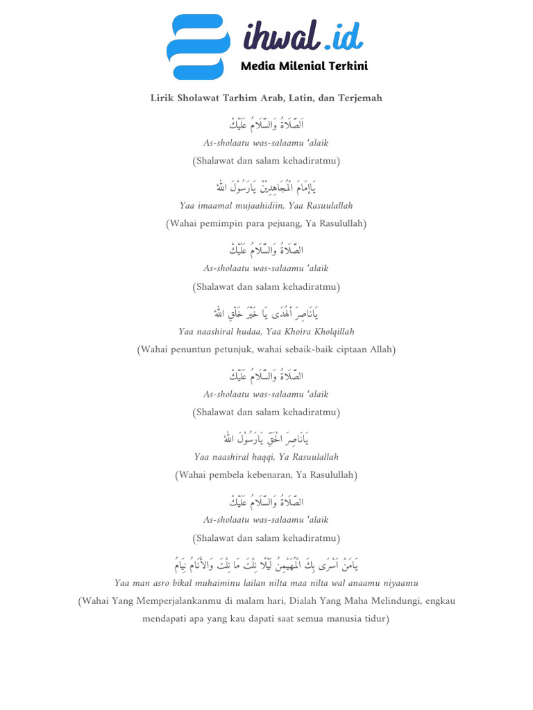 Lirik Sholawat Tarhim Arab Latin Dan Terjemahan | PDF