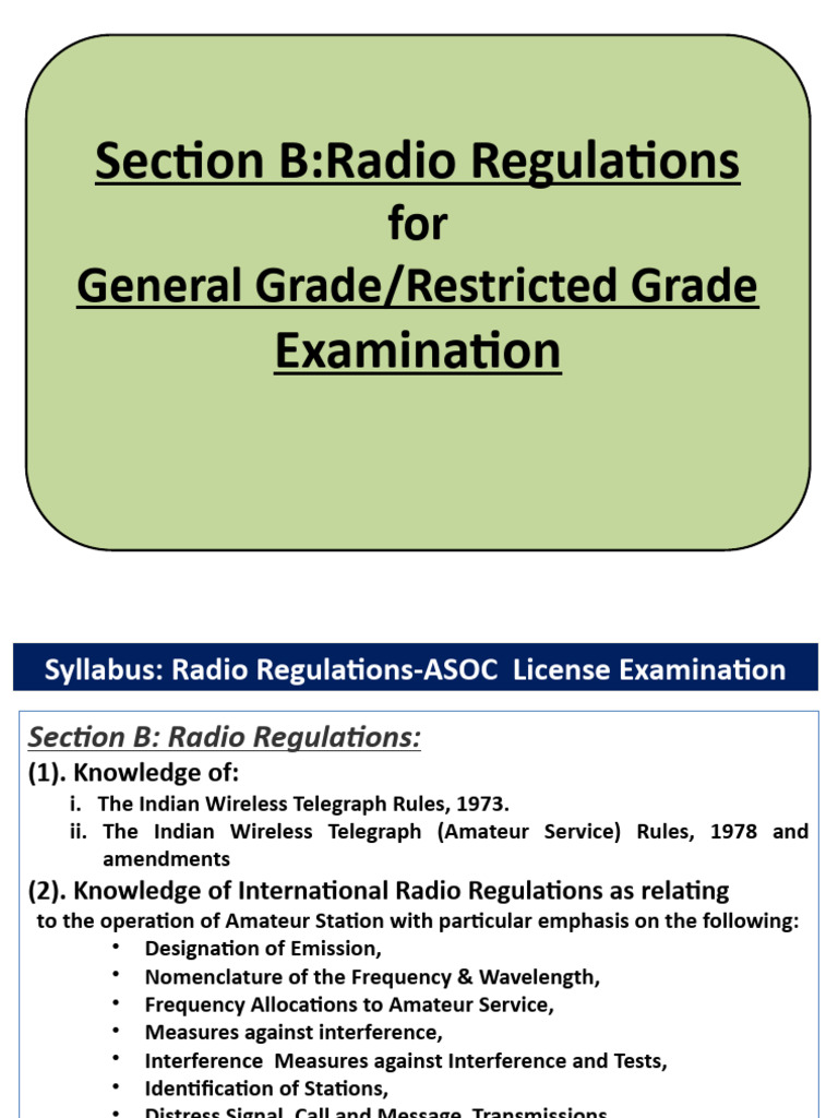 Radio Regulations Exam Guide | PDF | Radio Spectrum | Modulation