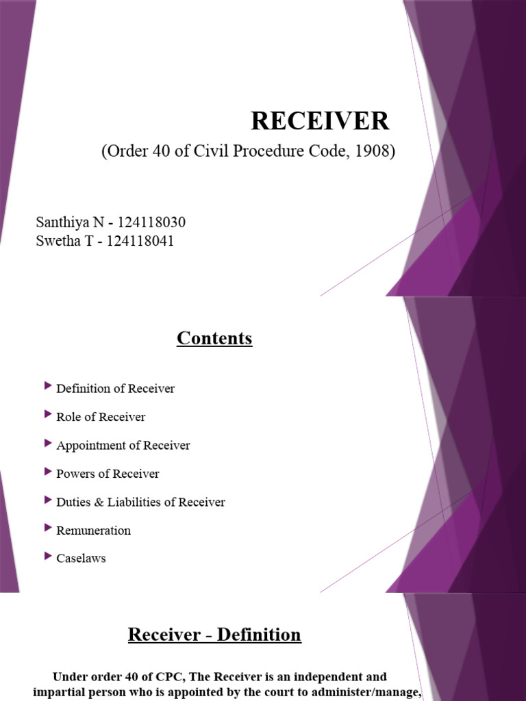 Receiver Under Order 40 CPC Explained | PDF | Lawsuit | Negligence