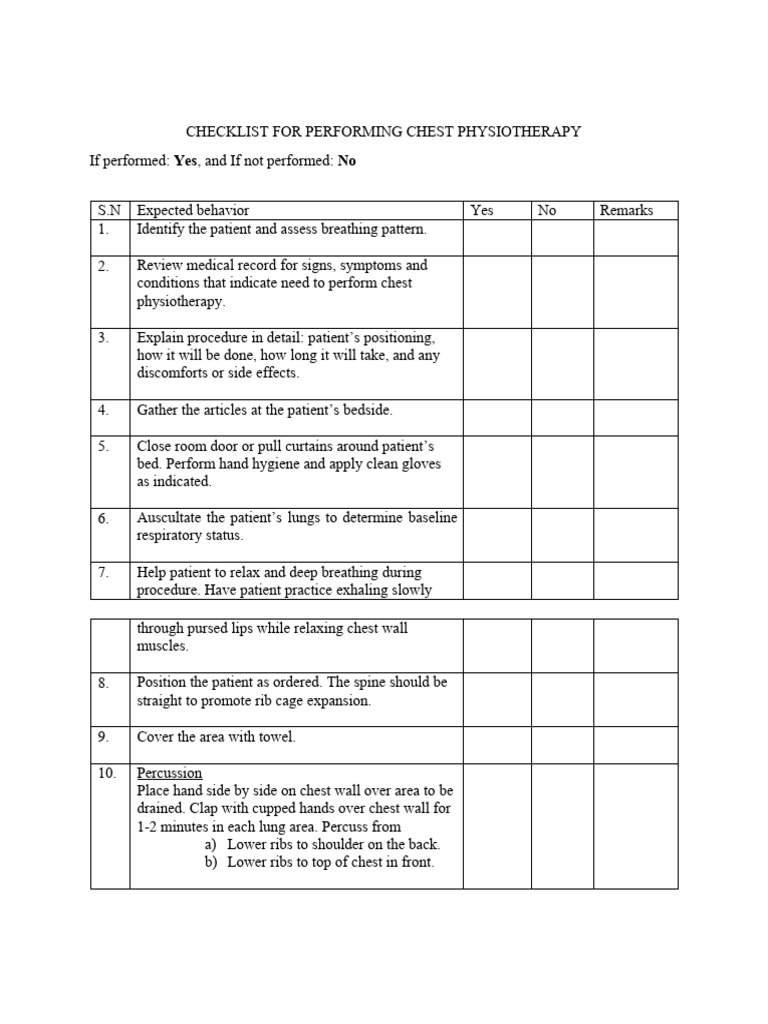 Check List of Chest Physiotherapy | PDF