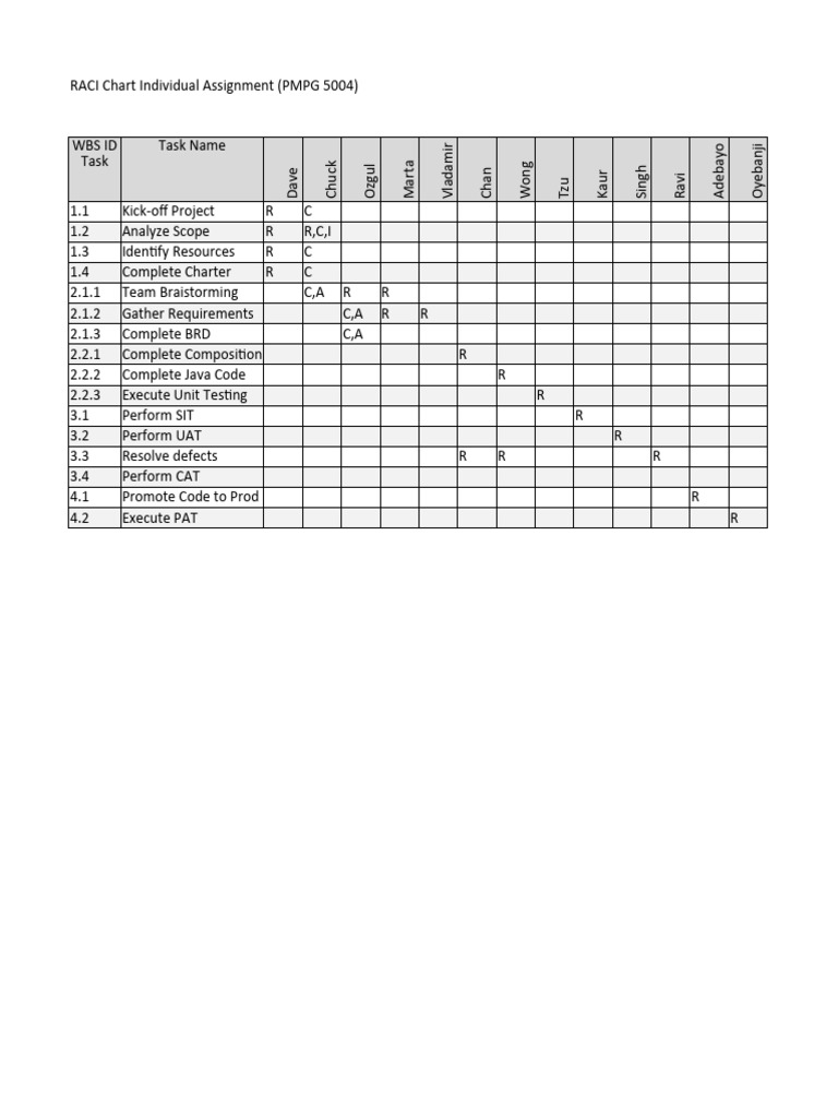 RACI Chart for PMPG 5004 Tasks | PDF