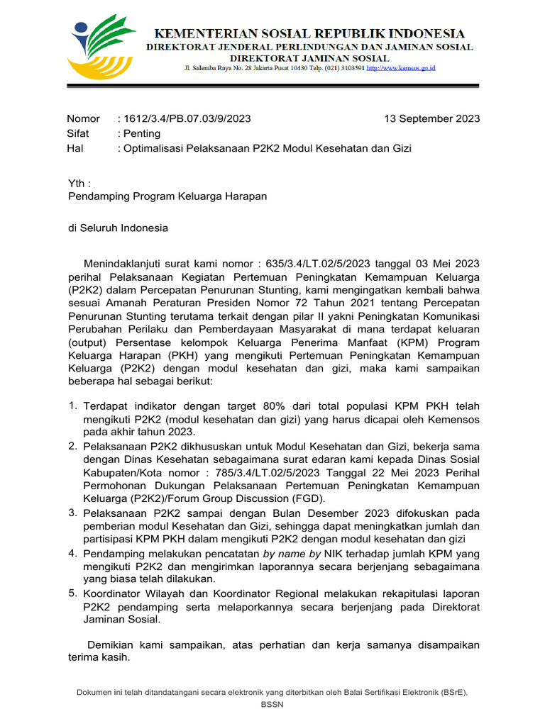 1612, KPD PDP PKH SELINDO, Optimalisasi Pelaksanaan P2K2 Modul Kesehatan Dan Gizi | PDF