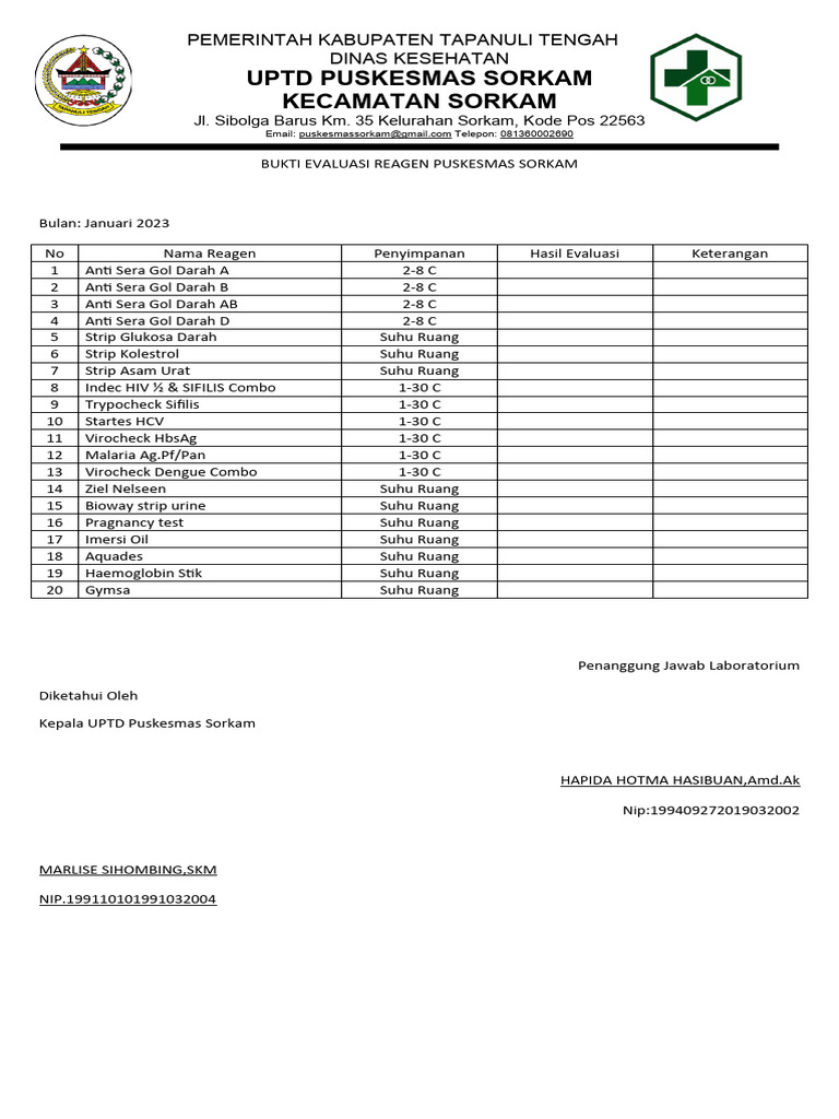 Evaluasi Reagen Puskesmas Sorkam 2023 | PDF