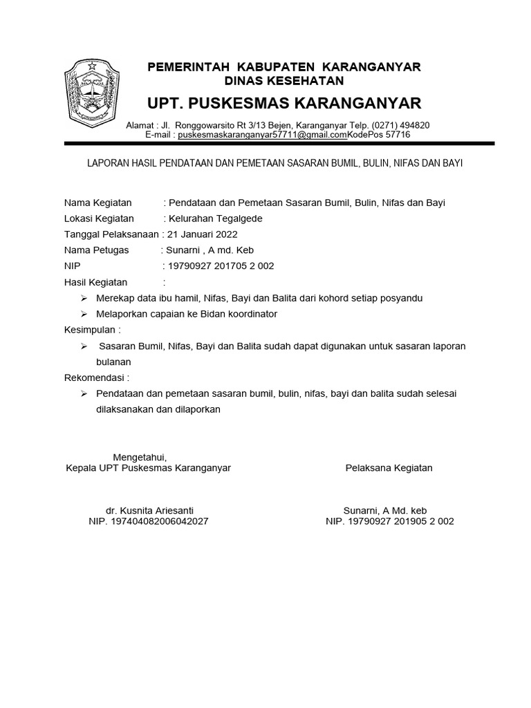 Pendataan Dan Pemetaan Sasaran Bumil, Bulin, Nifas, Bayi | PDF | Kesehatan Holistik