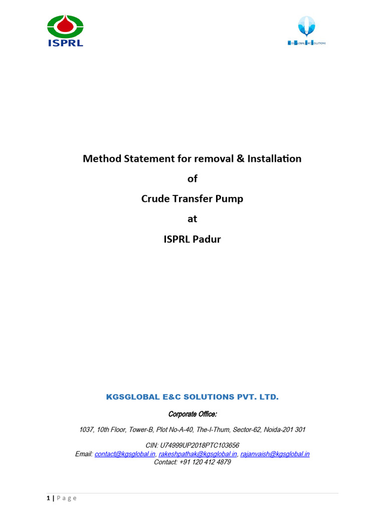 Method Statement - Removal & Installation of CTP - 1 | PDF | Pipe (Fluid Conveyance) | Crane ...