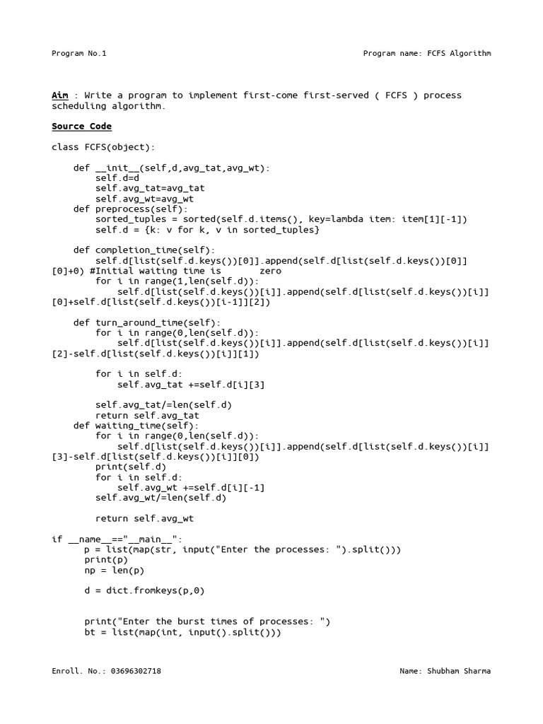 Aim: Write A Program To Implement First-Come First-Served (FCFS) Process | PDF