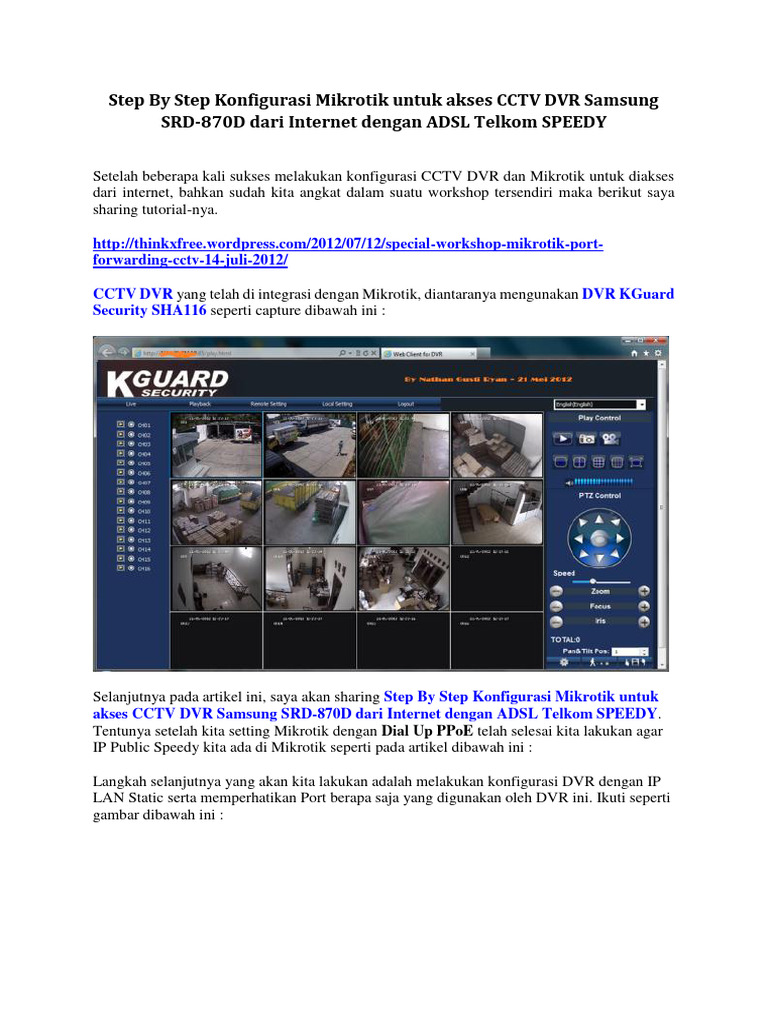 Step by Step Konfigurasi Mikrotik Untuk Akses CCTV DVR Samsung SRD | PDF