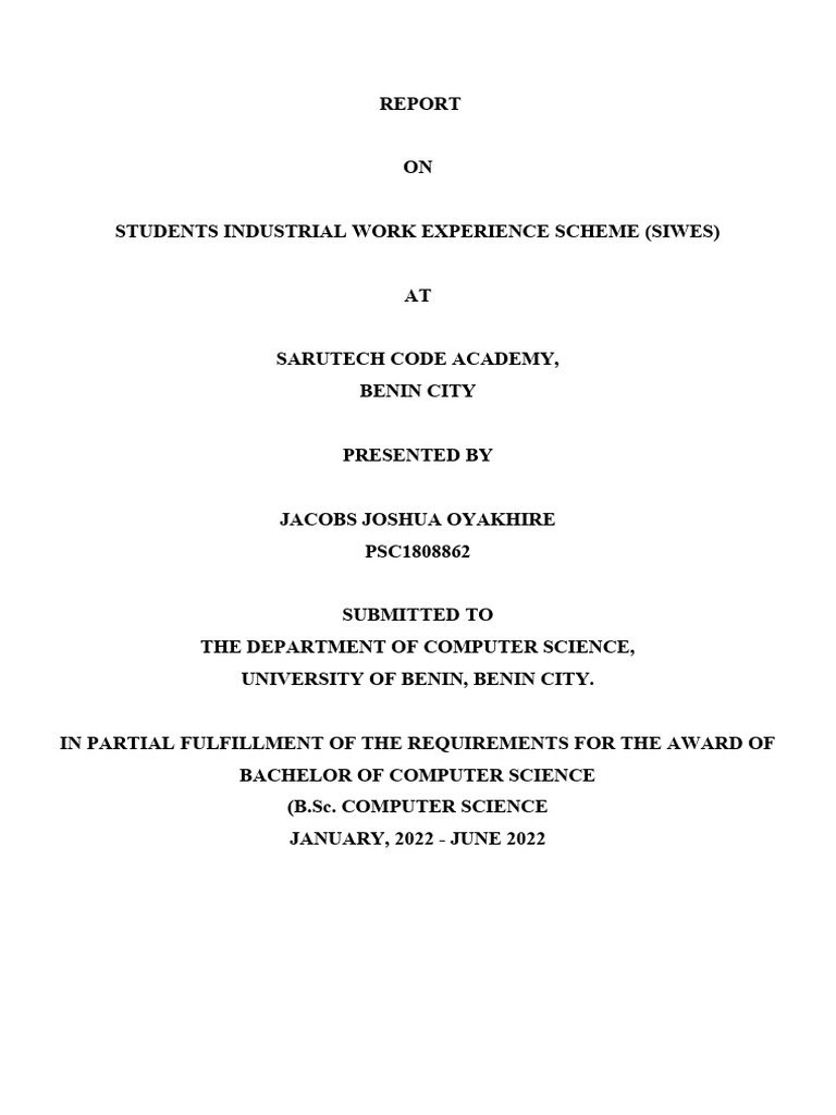 IT REPORT - Jacobs Joshua Oyakhire | PDF