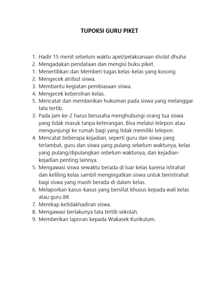 Tupoksi Guru Piket | PDF