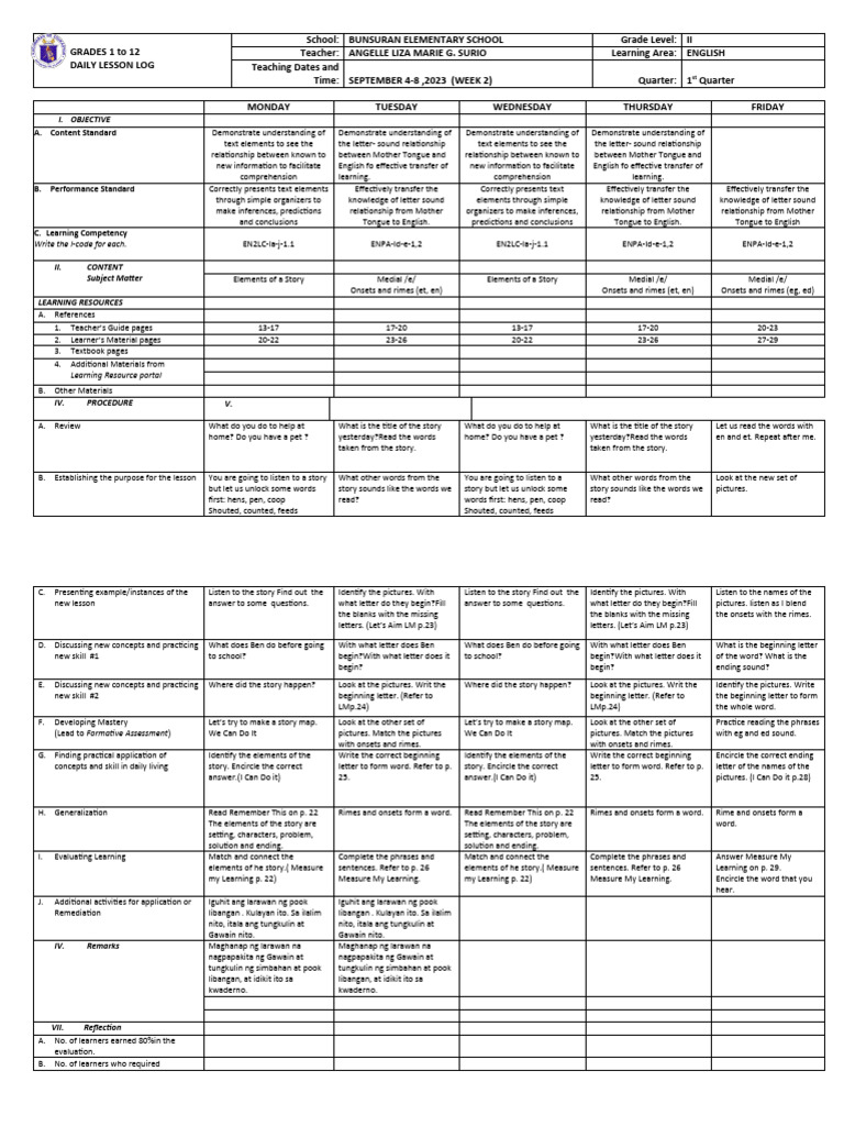 Gr.2 ENGLISH 2 - Q1 - W2 DLL | PDF