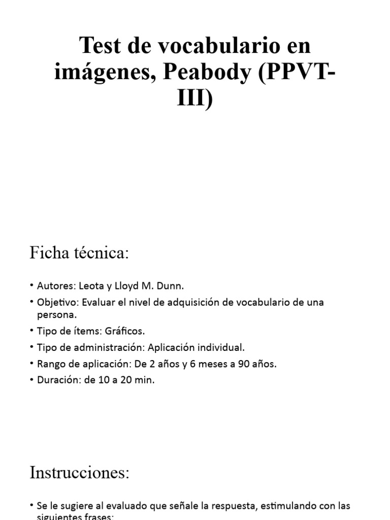 Test de Vocabulario en Imágenes, Peabody | PDF