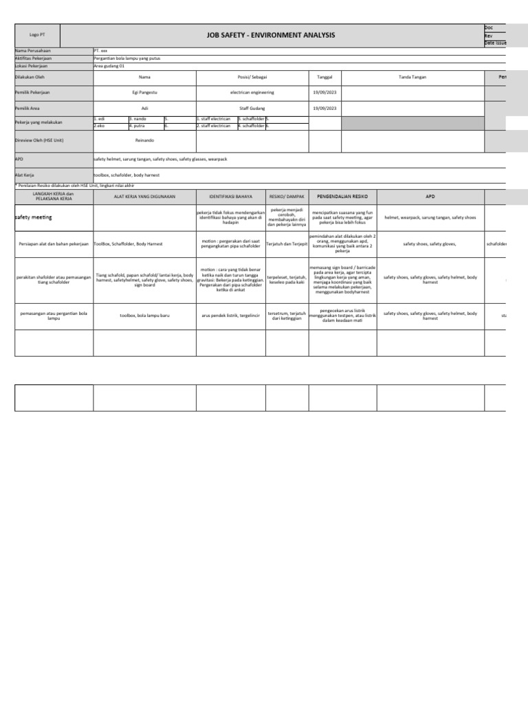 Form Jsa (Latihan) | PDF