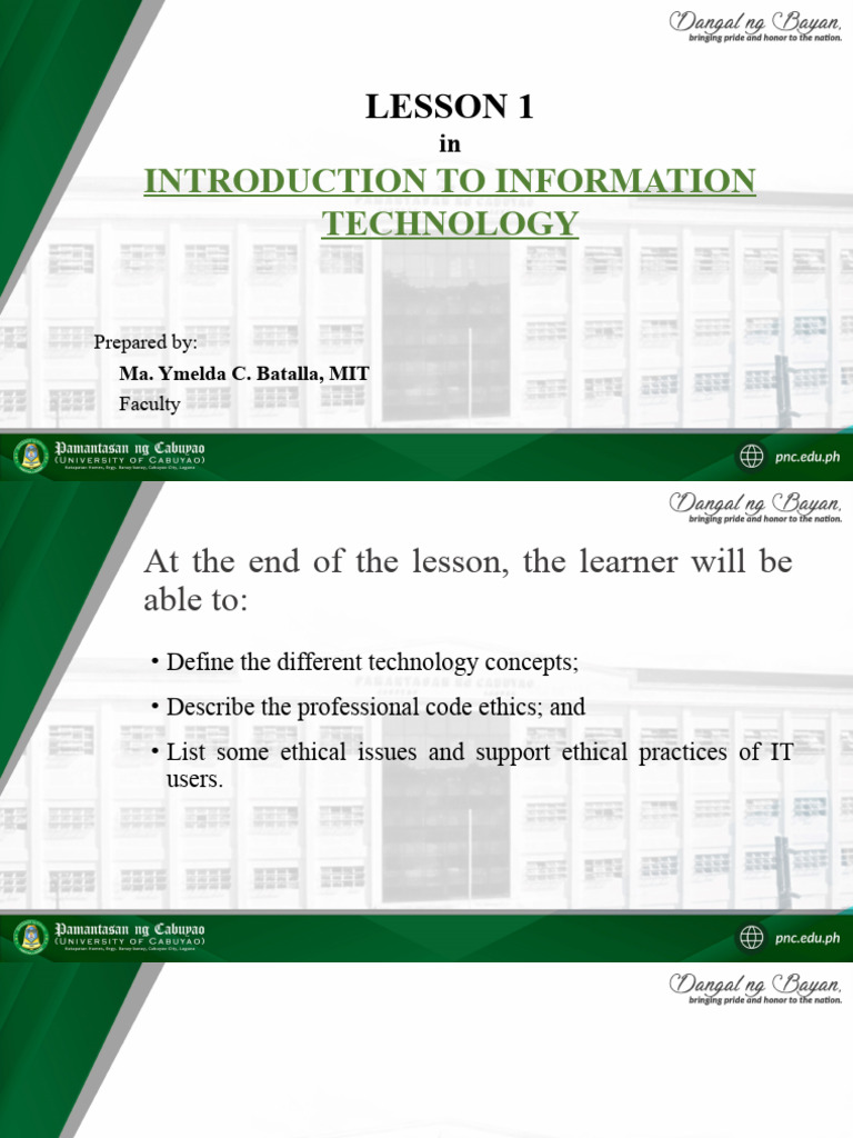 Ite101 Lesson 1 Introduction To Information Technology | PDF | Integrity | Morality
