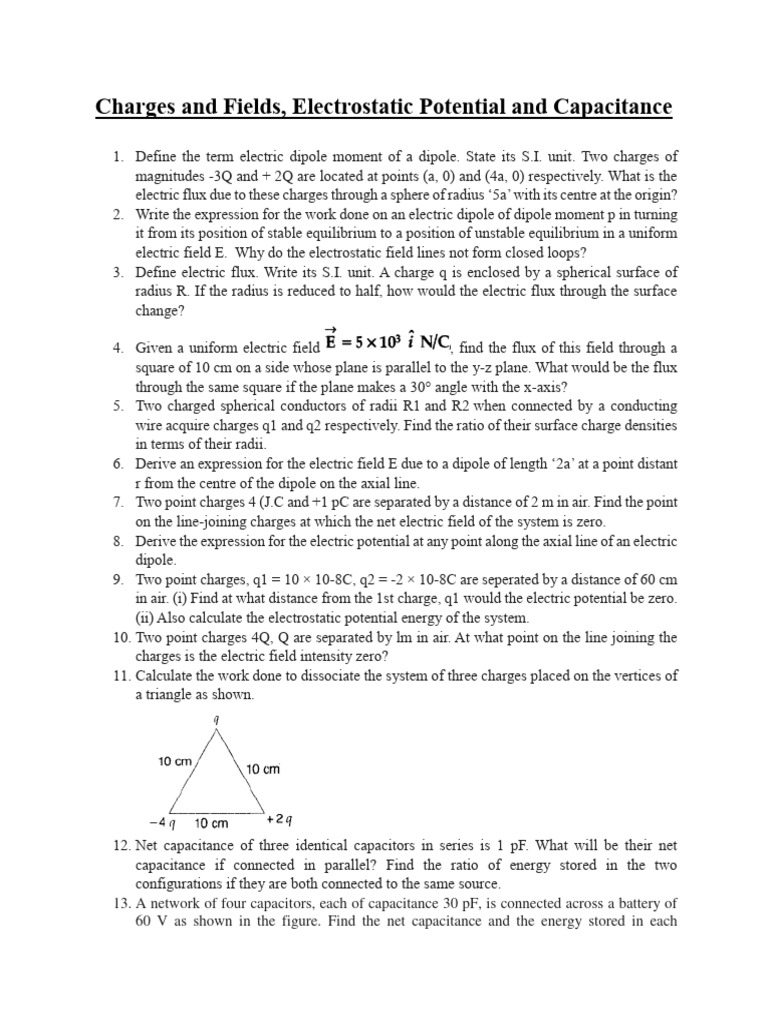 Exam Paper 25 Ques of Charges and Fields, Electrostatic Potential and Capacitance | PDF ...