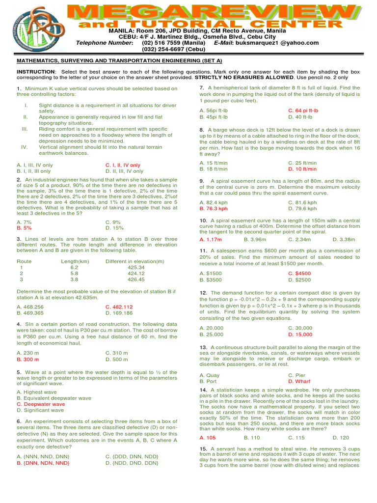 Preboard 3 Math Surveying With Answers Nov 2017 Set A 1 | PDF | Orbit ...