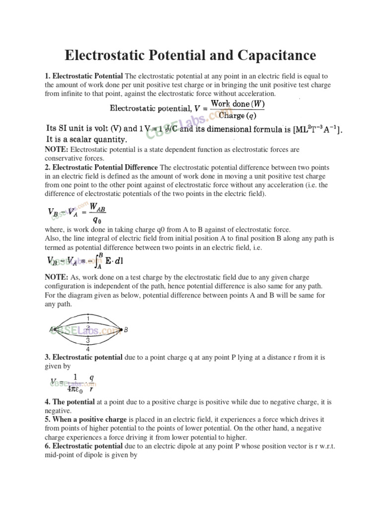 Electrostatic Potential and Capacitance | PDF